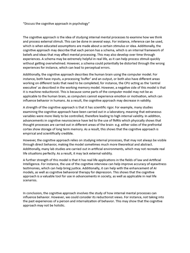 Cognitive Approach | PDF | Cognition | Schema (Psychology)
