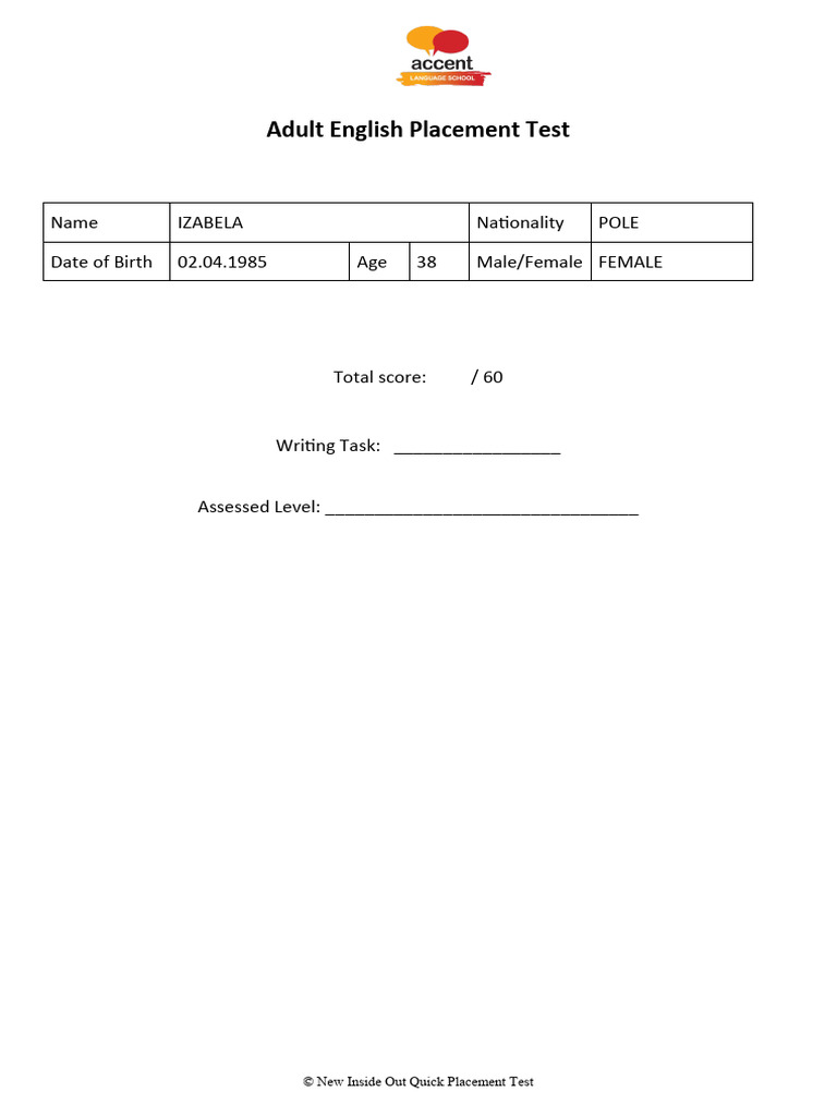 Adult English Test | PDF