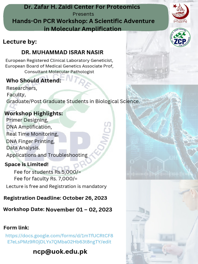 Dr. Zafar H. Zaidi Center For Proteomics Presents Hands-On PCR Workshop A Scientific Adventure | PDF
