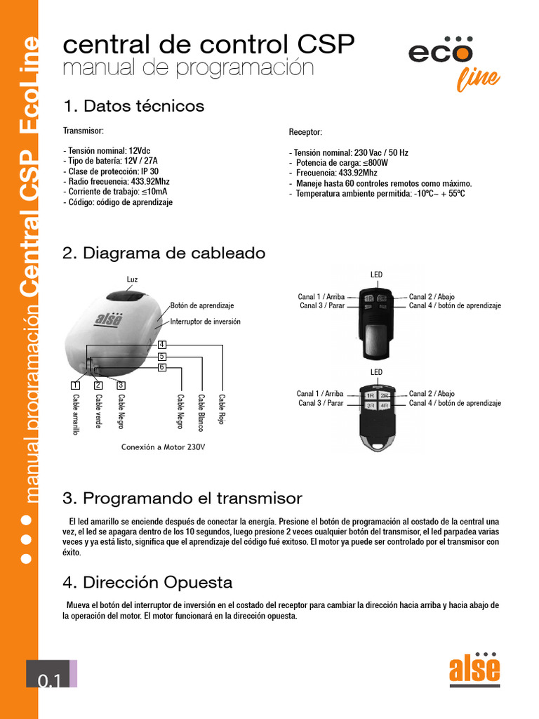 Manual de Programación Ecoline Central CSP | PDF | Diodo emisor de luz | Transmisor