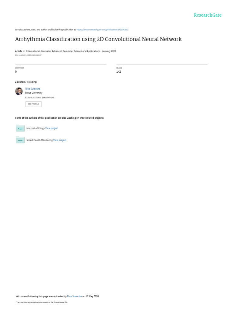 Paper 27-Arrhythmia Classification Using 2D | PDF | Deep Learning | Electrocardiography