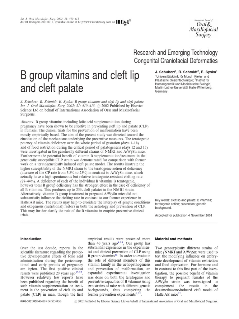 B Group Vitamins and Cleft Lip | PDF | Fetus | Vitamin