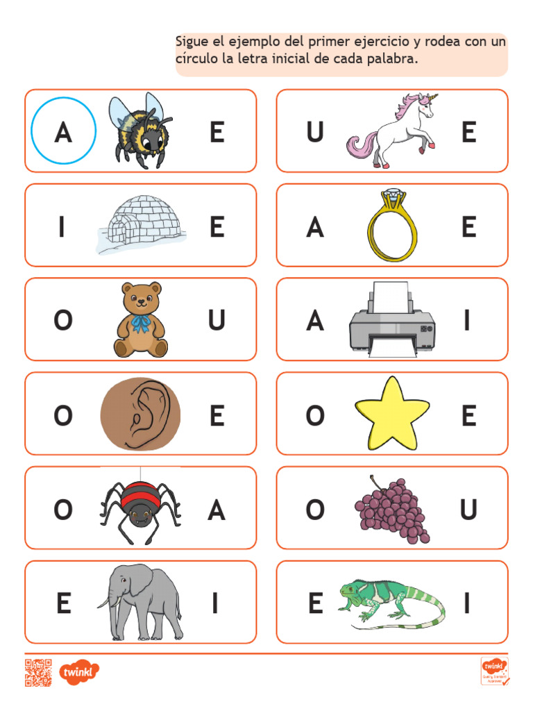 Vocales Sonido Inicial | PDF