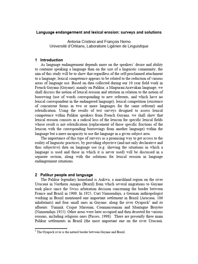 Language Endangerment and Lexical Erosion: Surveys and Solutions | PDF ... Language Endangerment and Lexical Erosion: Surveys and Solutions | PDF ...