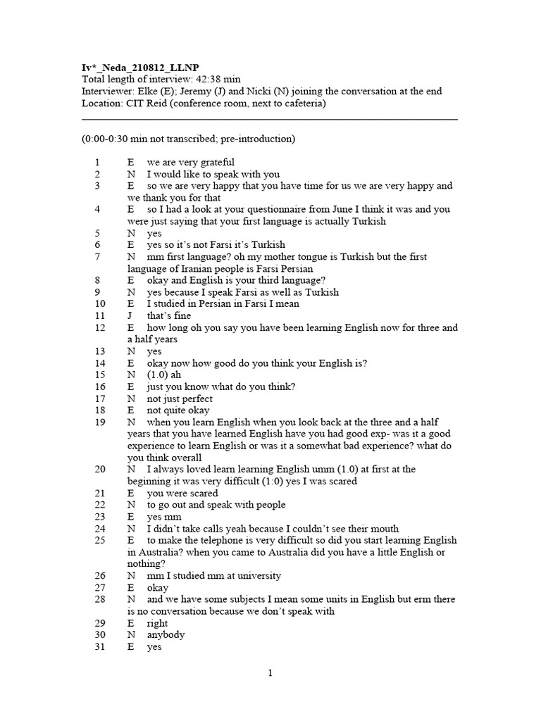 Sample Interview Transcript - Neda | PDF | Fluency