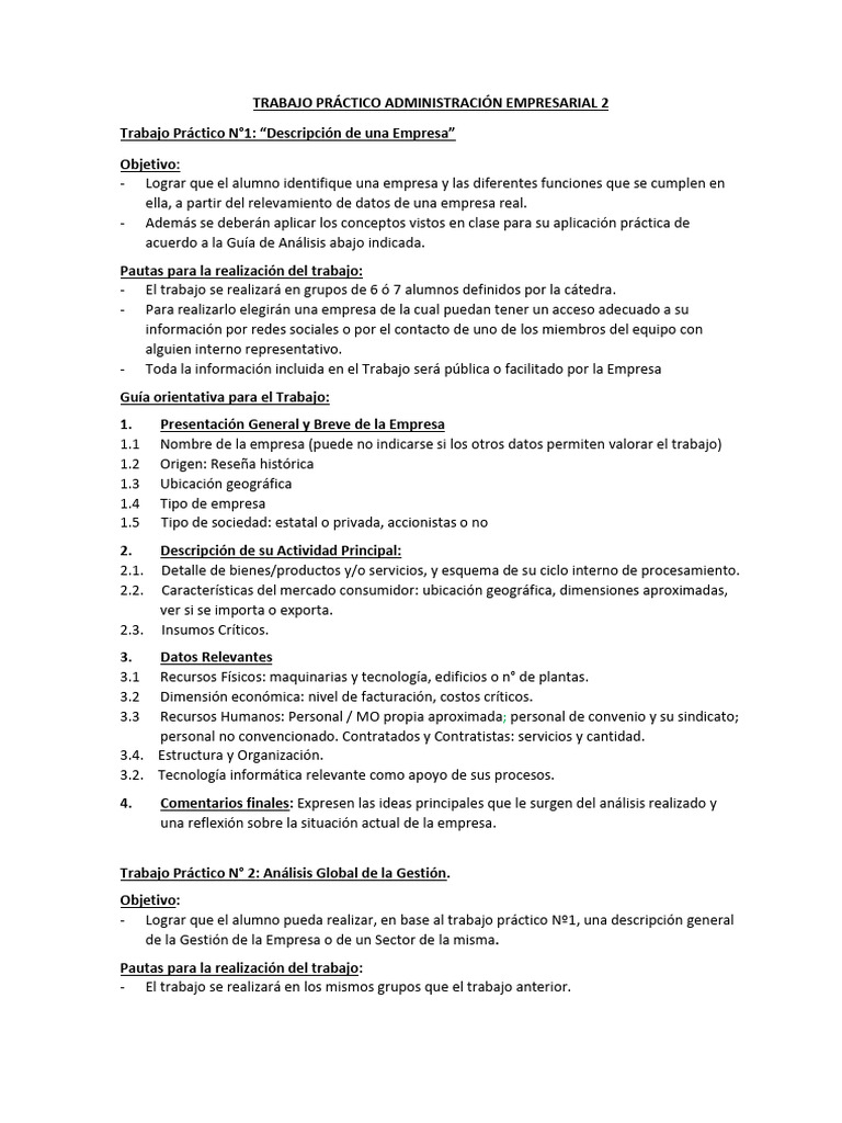 Trabajo Practico Administracion Empresarial Ii 2020 2C | PDF | Business ...