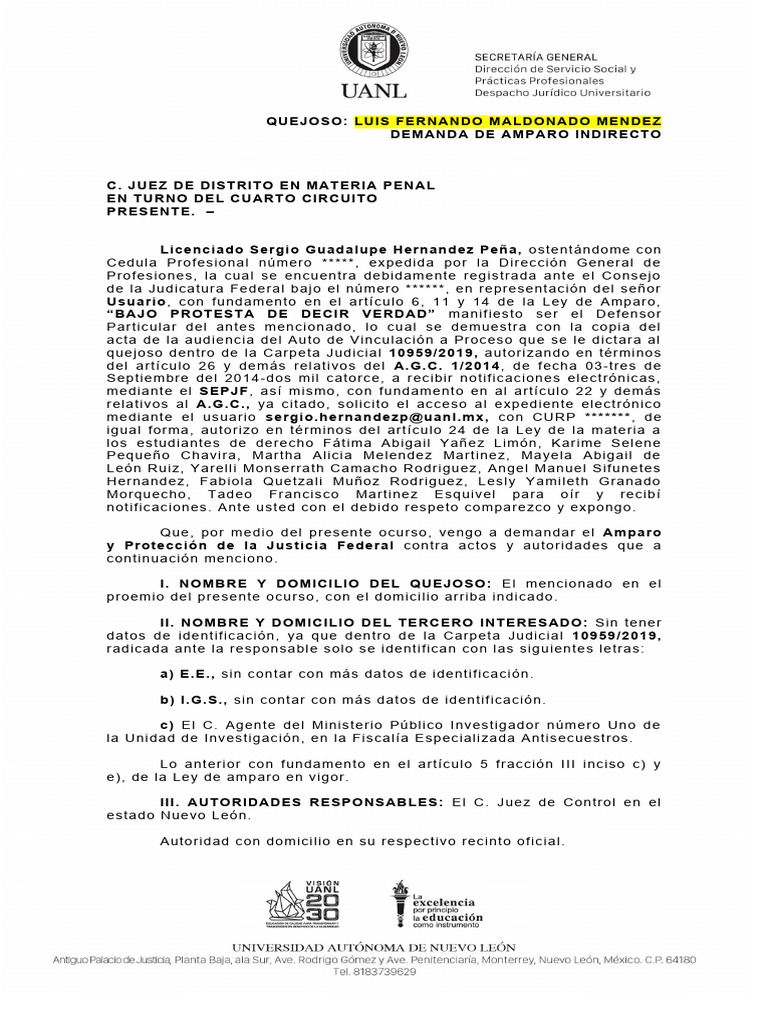 Djug - Formato Amparo Auto de Vinculación Violencia Familiar | PDF ...