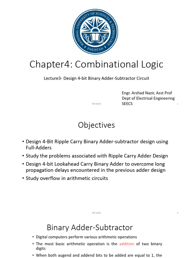 Lecture3 Chapter4 - Design 4-Bit Ripple Carry Binary Adder-Subtractor ... Lecture3 Chapter4 - Design 4-Bit Ripple Carry Binary Adder-Subtractor ...