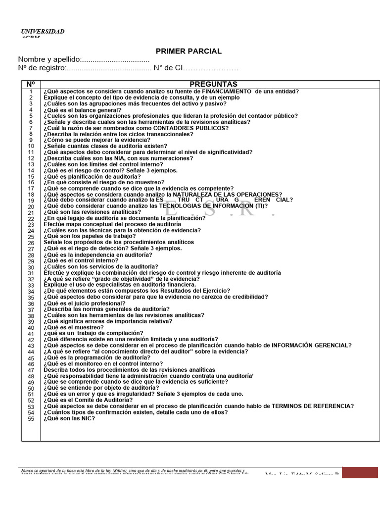 Preguntas Primer Parcial Aud 1 | PDF | Auditoría | Contabilidad