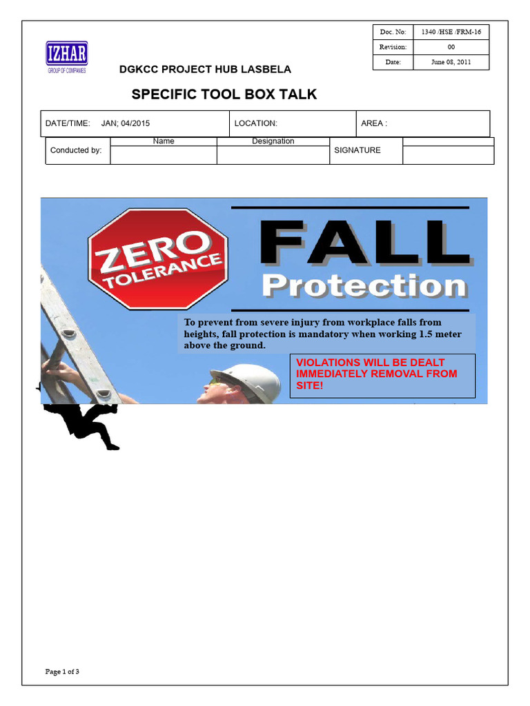 1340 Hse FRM-16 TBT Zero Tolerance Fall Hazard | PDF | Labor Relations ...