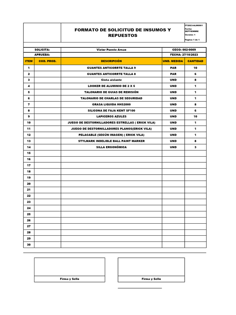 Formato de RQ - Nov | PDF