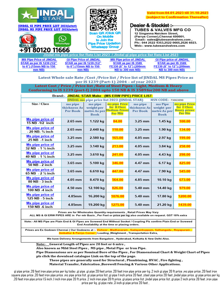 Jindalstarpipespricelist | PDF | Pipe (Fluid Conveyance) | Corrosion