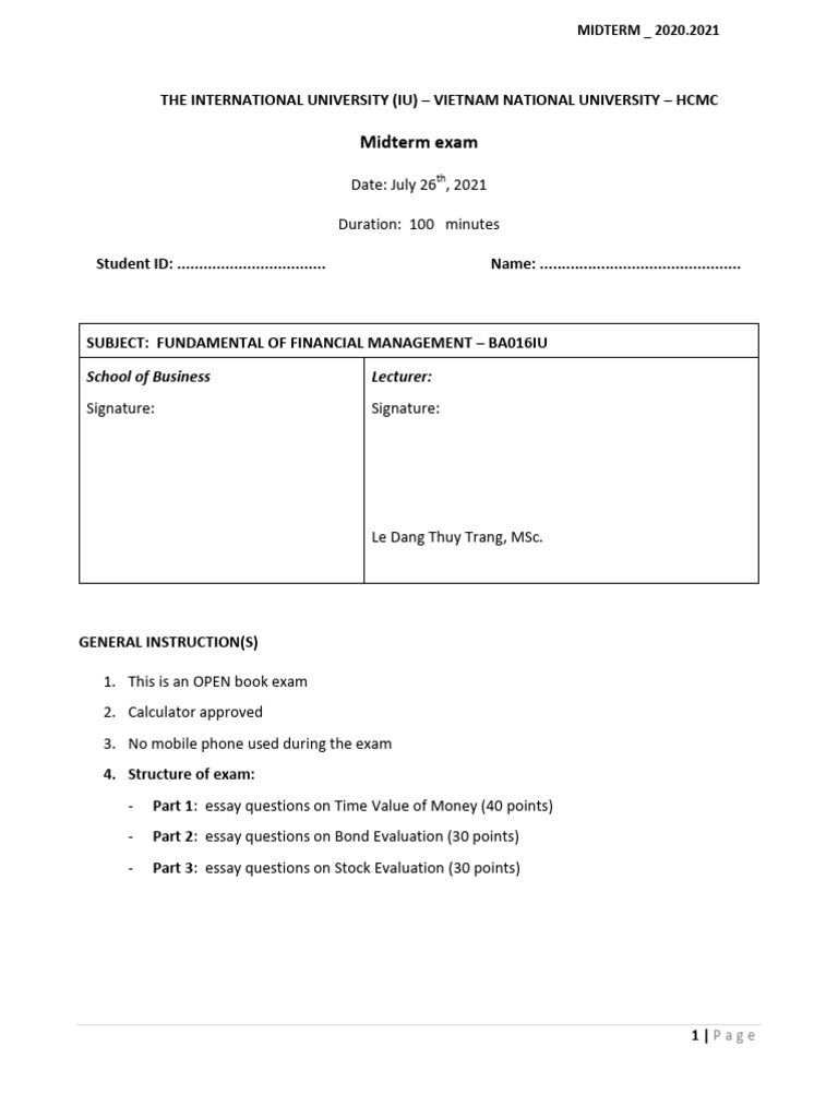 FM Midterm Summer 2020.21 | PDF | Bonds (Finance) | Investing