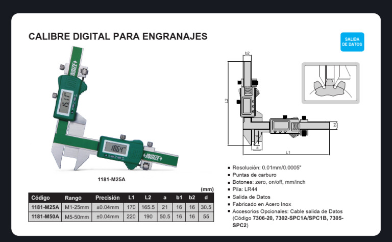 Ficha Tecnica 1181-M25a INSIZE | PDF | Equipment
