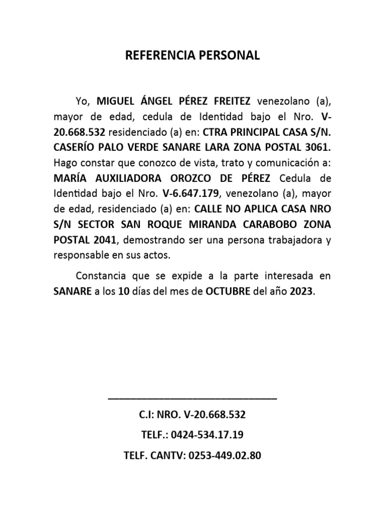 Referencia Personal Modelo General | PDF