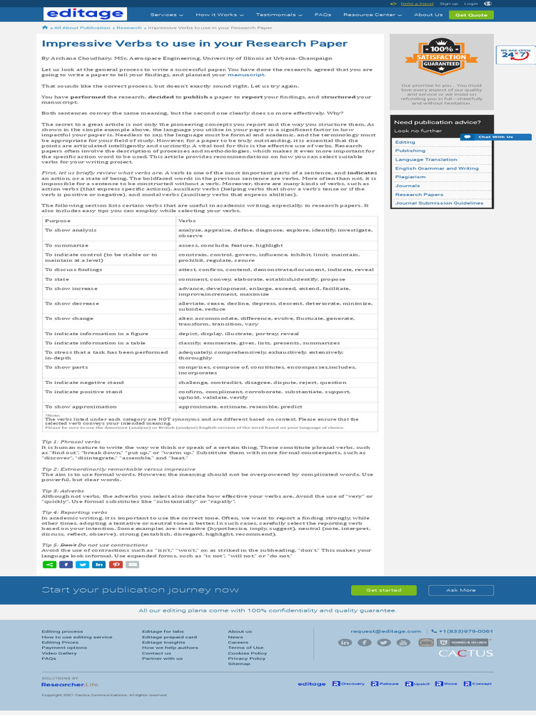 Impressive Verbs To Use in Your Research Paper | PDF | Verb | Word