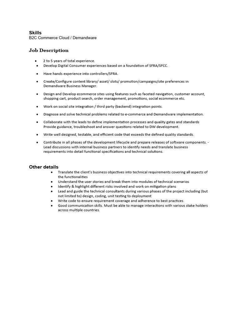 Jd Salesforce Commerce Cloud Be Developer Pdf
