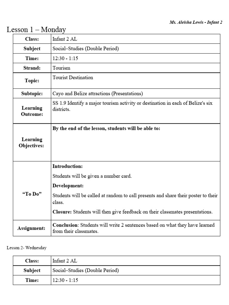 Social - Studies - Lesson Plans - Sep 25 - 29 | PDF | Tourism ...