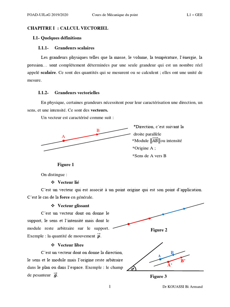 CH 1 - Calcul Vectoriel | PDF | Obliger | Scalaire (mathématiques)