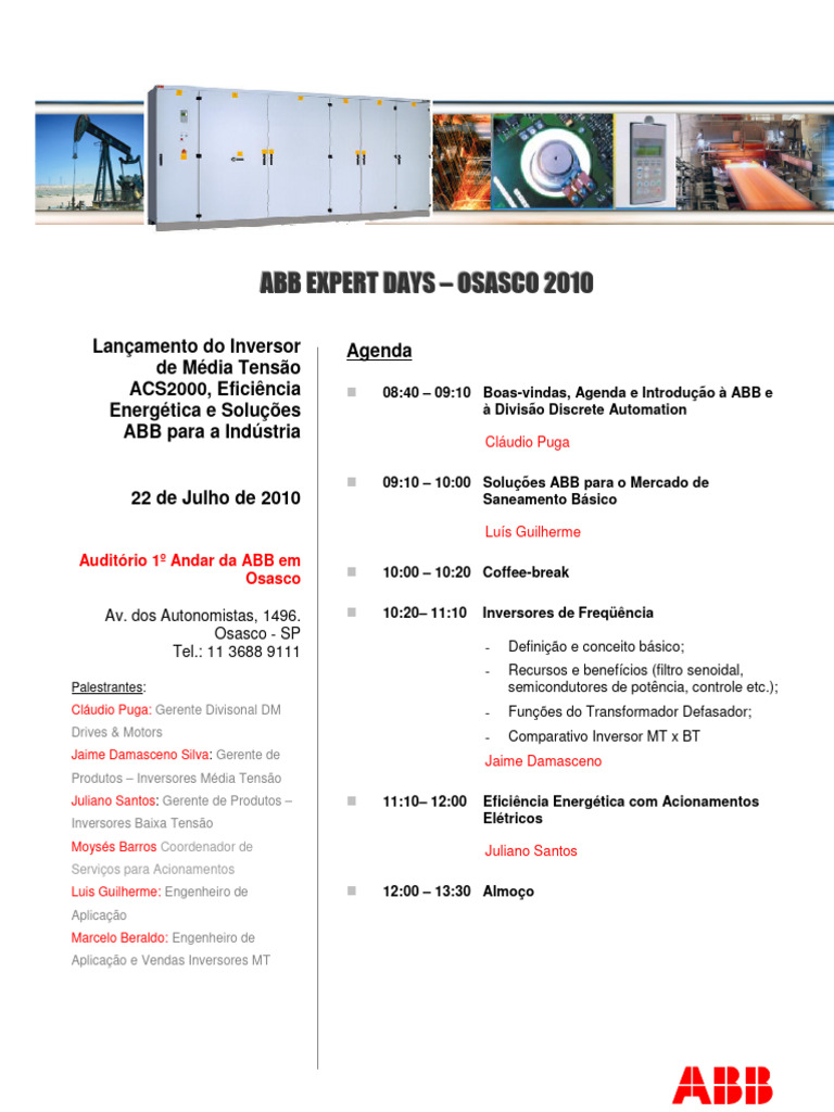Convite ABB Expert Days ABB Osasco Julho 2010 | PDF | Eletromagnetismo ...