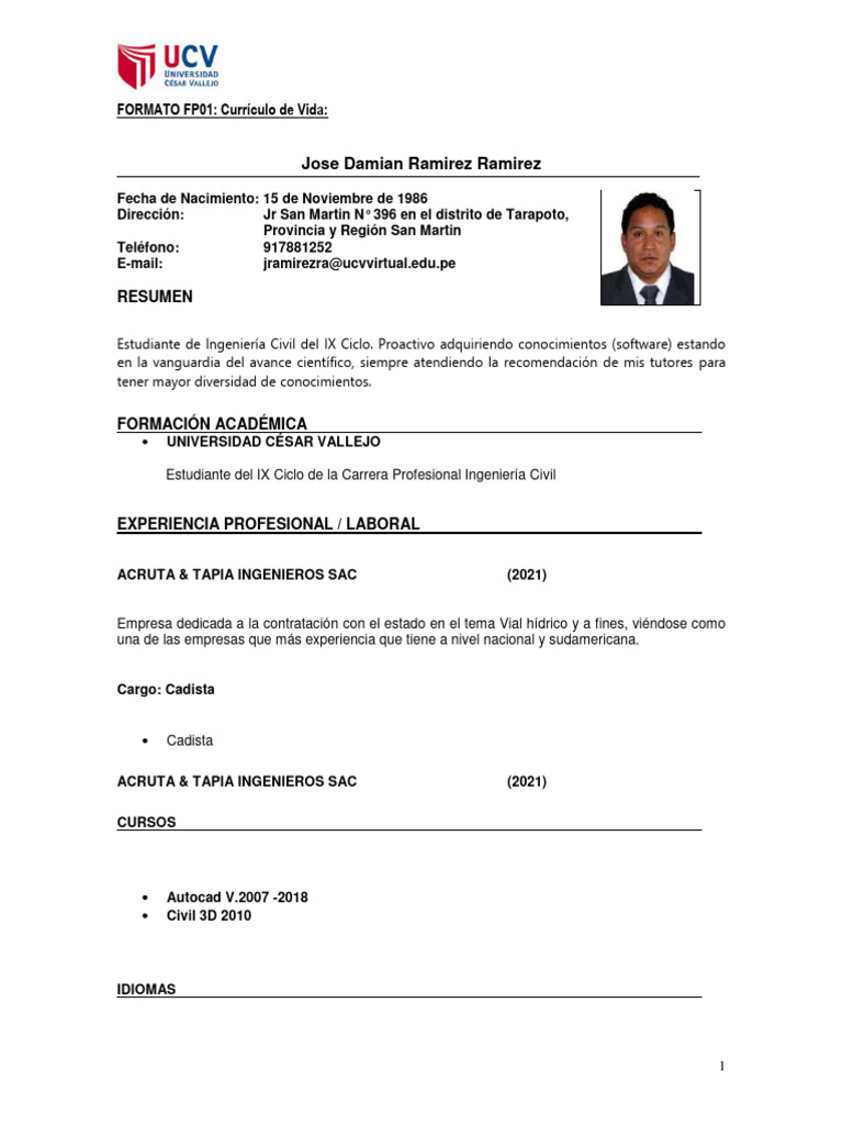 Fp01 - CV - Ramirez Ramirez Jose Damian | PDF | Informática | Ingeniería