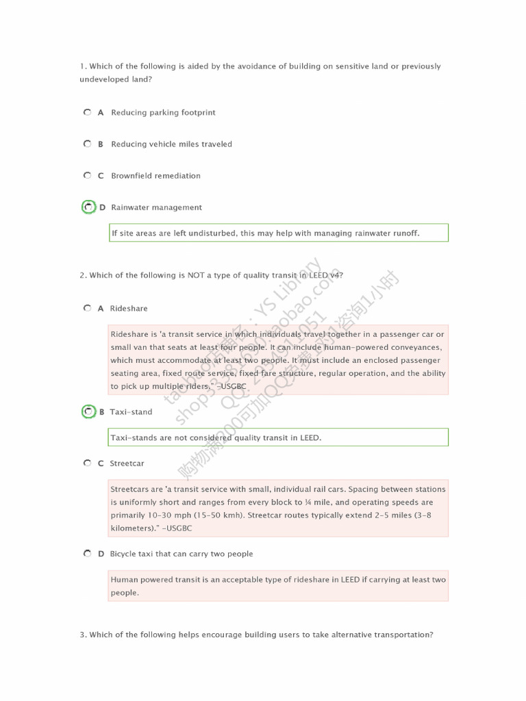 LEED GA Practice Exam Questions - 03 Location and Transportation | PDF