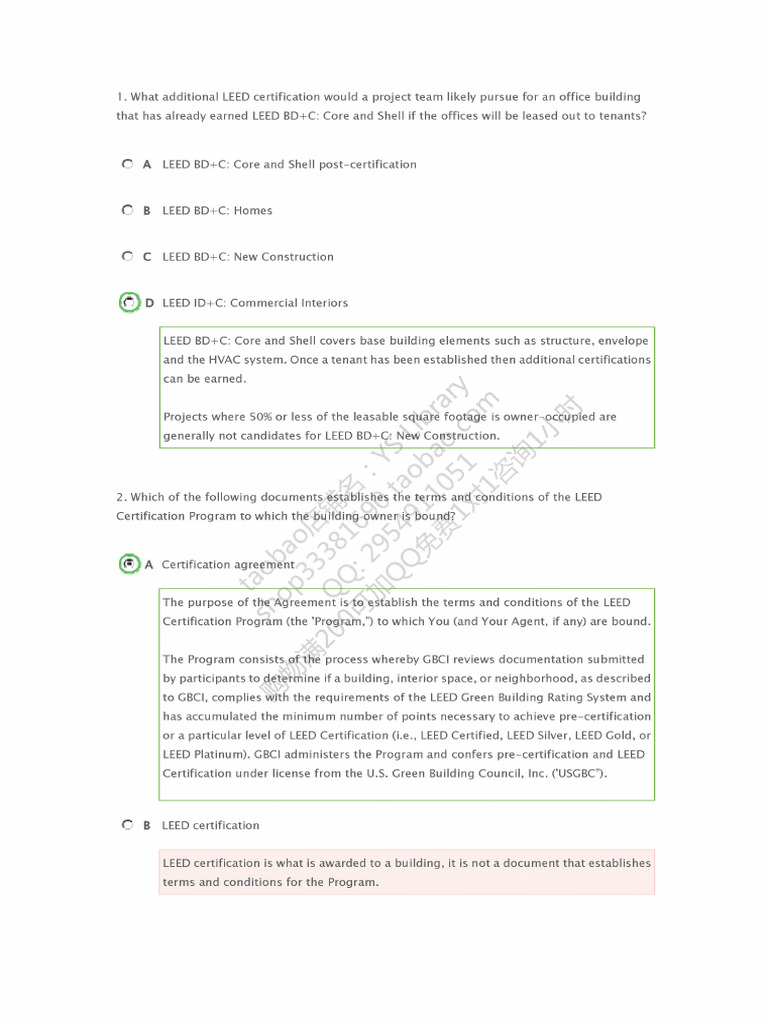 LEED GA Practice Exam Questions - 01 LEED Process | PDF