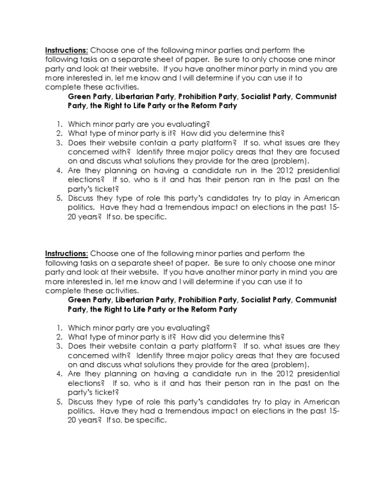 Minor Party Assignment | PDF | Politics Of The United States | American ...