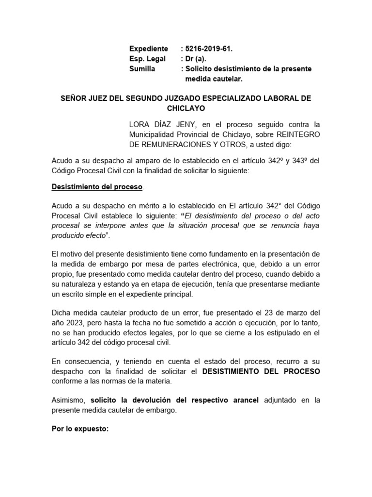 Desistimiento Medida Cautelar | PDF