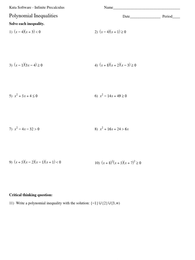 Polynomial Inequalities Worksheet | PDF | Computational Science | Equations