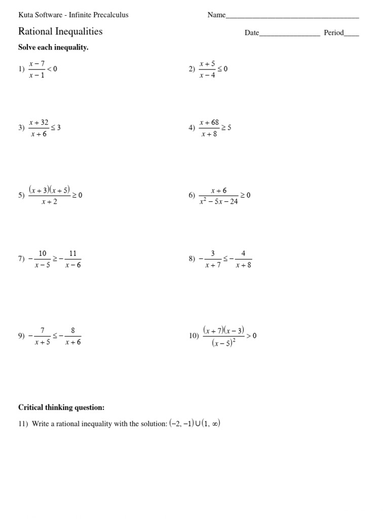Rational Inequalities Worksheet | PDF | Mathematics