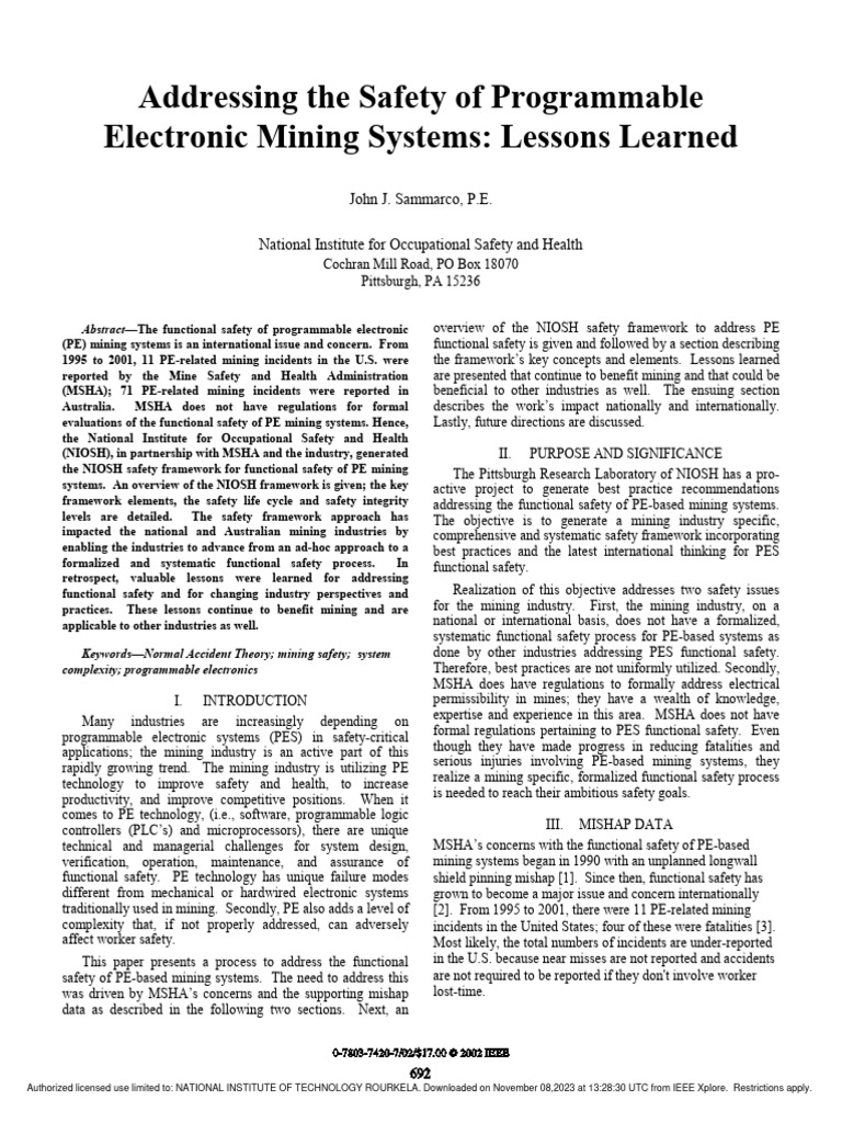 Addressing The Safety of Programmable Electronic Mining Systems Lessons ...