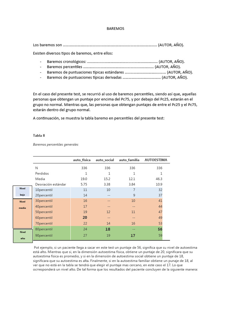 Uso y tipos de baremos en psicología | PDF