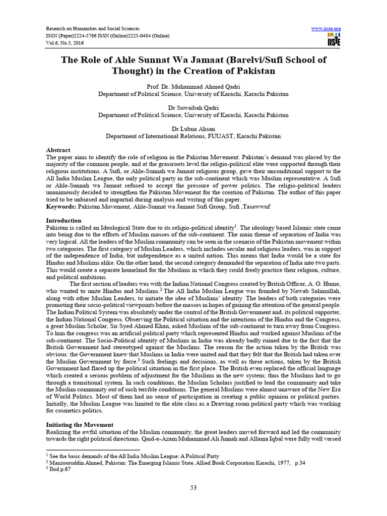 The Role of Ahle Sunnat Wa Jamaat | PDF | Sufism | Two Nation Theory