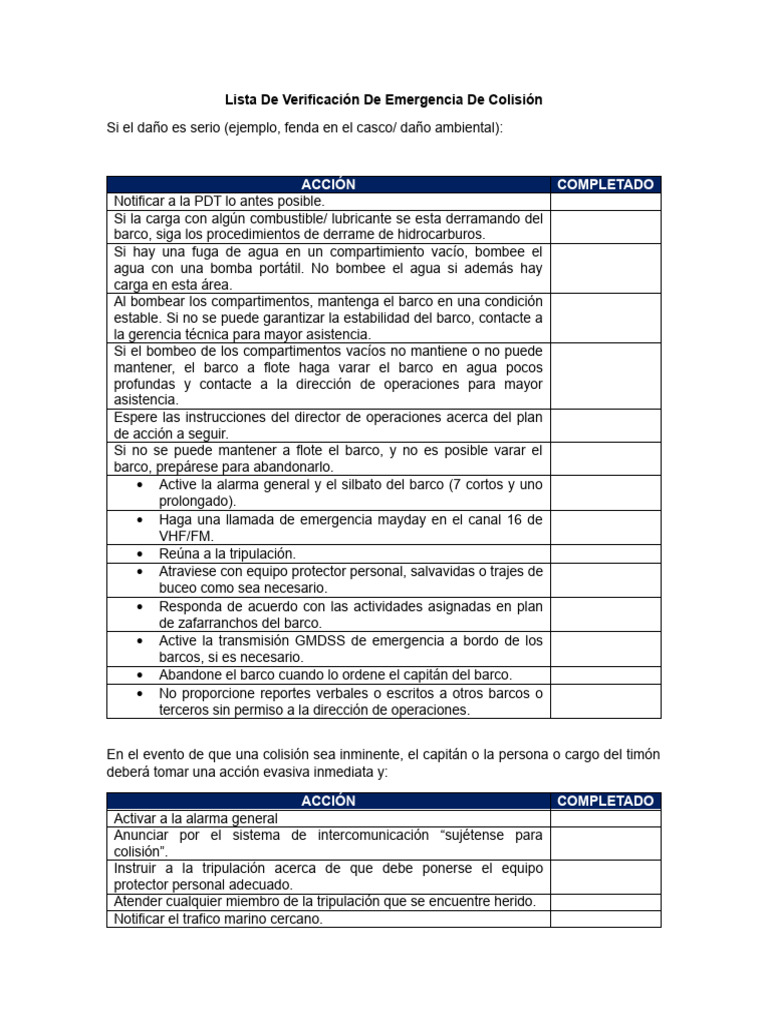 Protocolo de Emergencia por Colisión | PDF | Buques | Transporte de agua