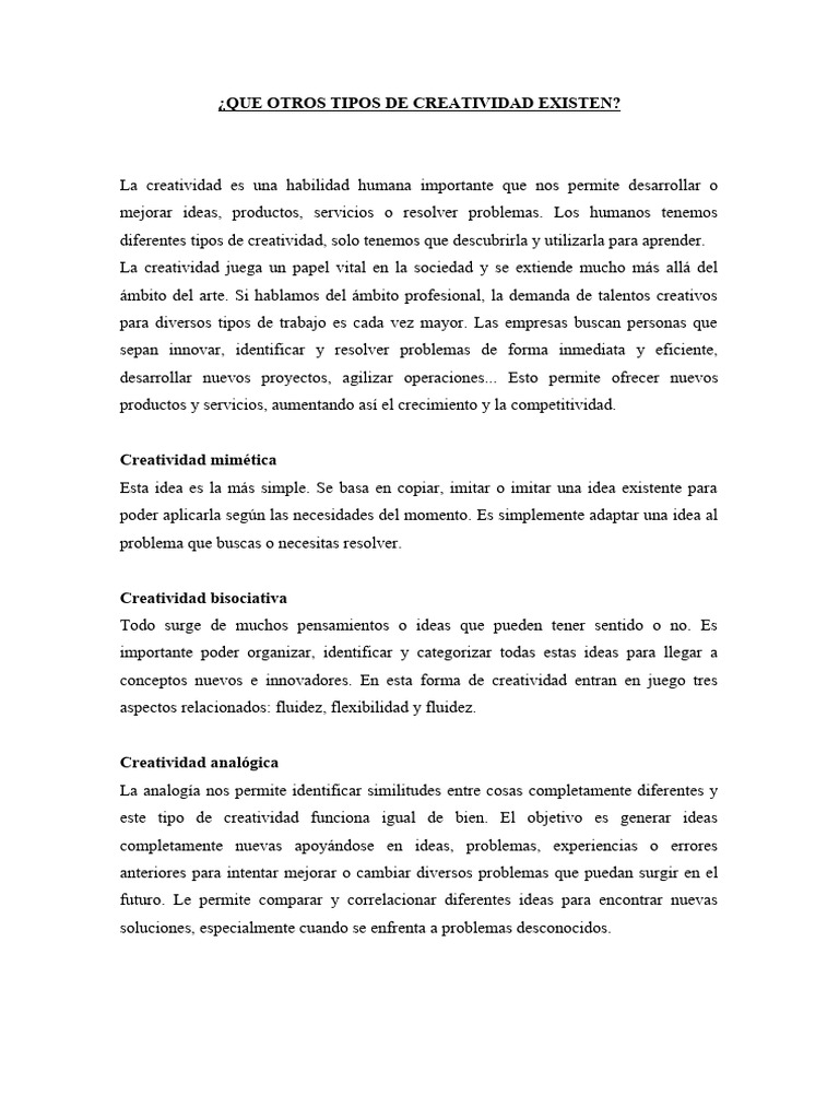 tipos de creatividad | PDF | Creatividad | Pensamiento