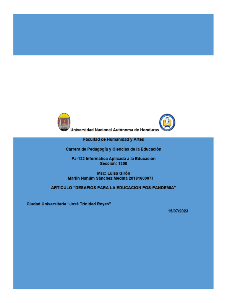 Nahum-Sanchez - Desafios de La Educación Pos-Pandemia | PDF | Aprendizaje | Maestros