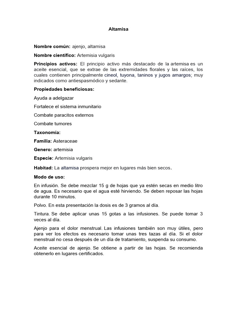 Altamisa | PDF | Hinojo