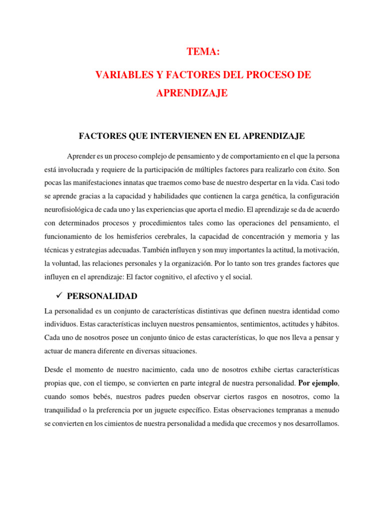 Variables y Factores en El Aprendizaje | PDF | Aprendizaje | Memoria