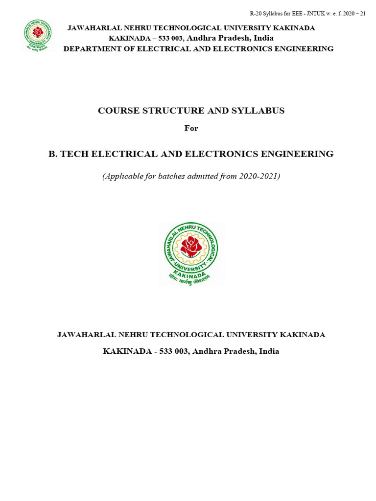 JNTUK EEE R20 Syllabus Overview | PDF | Electrical Engineering | Engineering