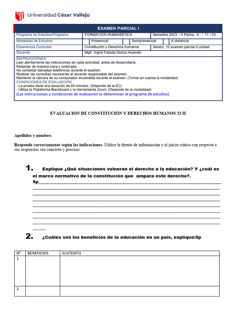 Formato Examen Parcial II | PDF