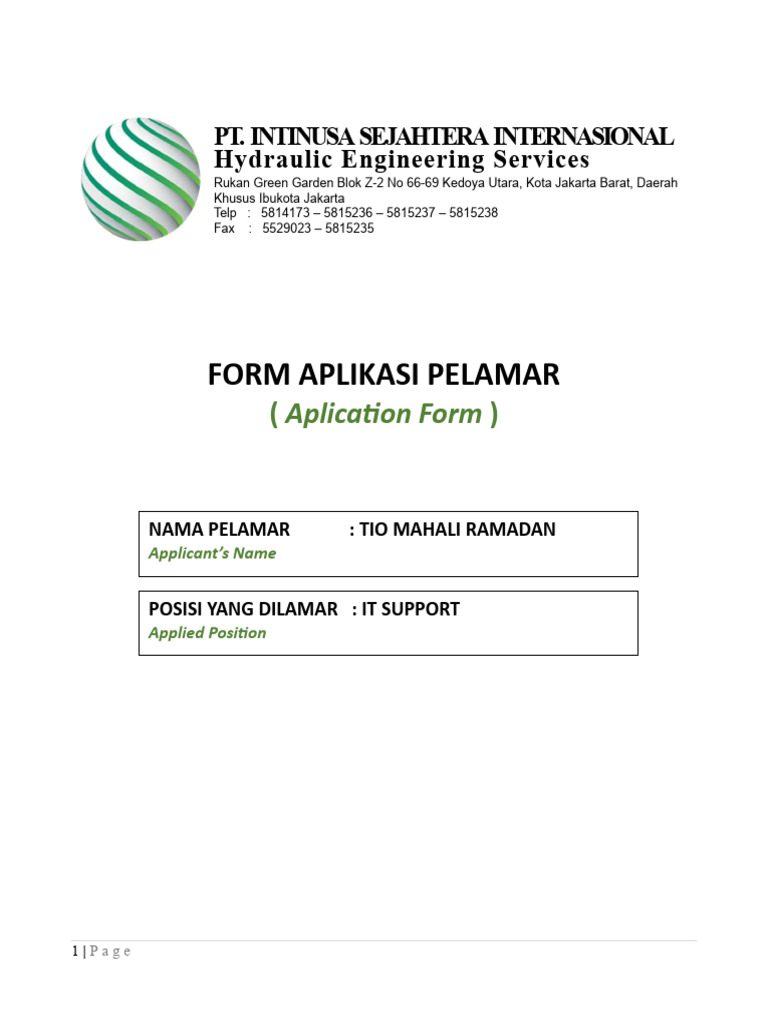 Application Form PT. Intinusa Sejahtera Internasional | PDF | Karier ...