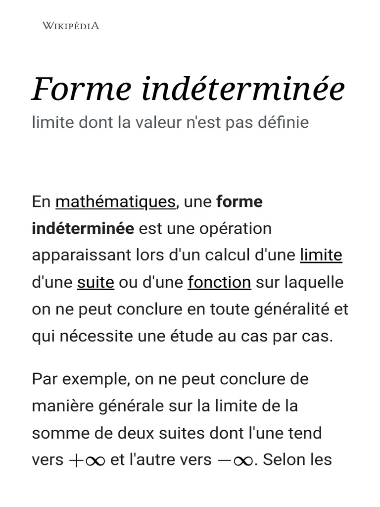 Forme Indéterminée - Wikipédia | PDF | Limite (mathématiques) | Analyse ...