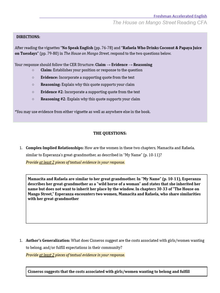 Ariel Gidalevitz - Mango Street CFA: Reading Inventory KD | PDF | Logic ...