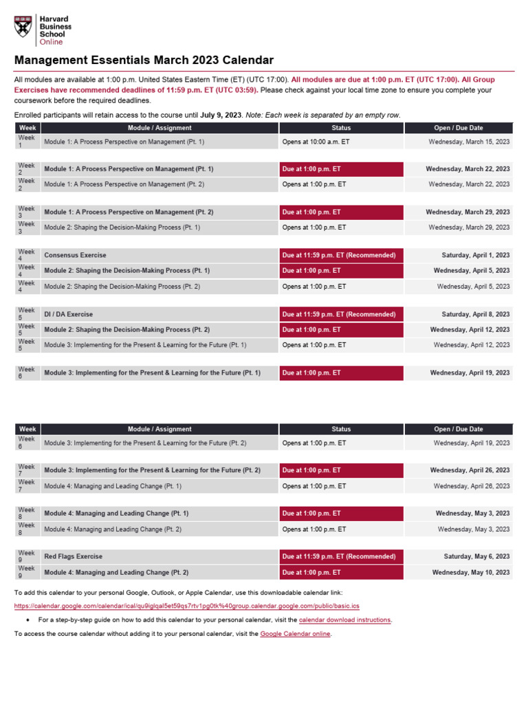 Management Essentials March 2023 Calendar | PDF | Computing