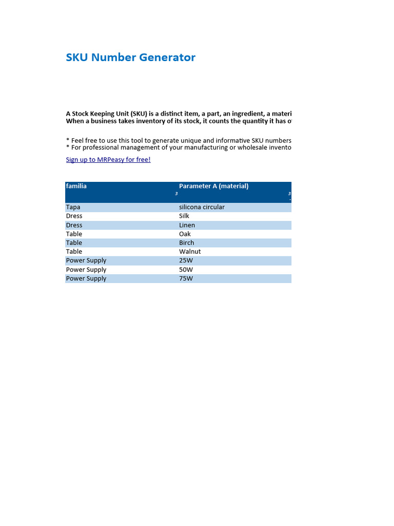 Plantilla para Generar SKU | PDF