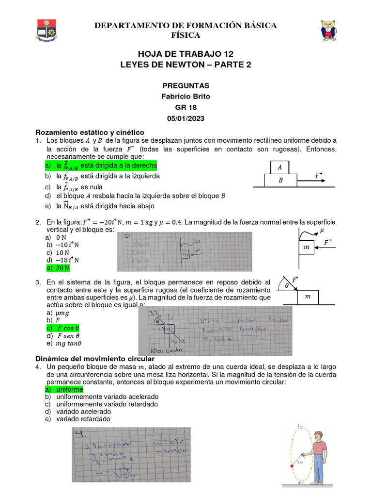 Brito - Fabricio - GR18 - Hoja de Trabajo 12 - Leyes de Newton-2 | PDF ...