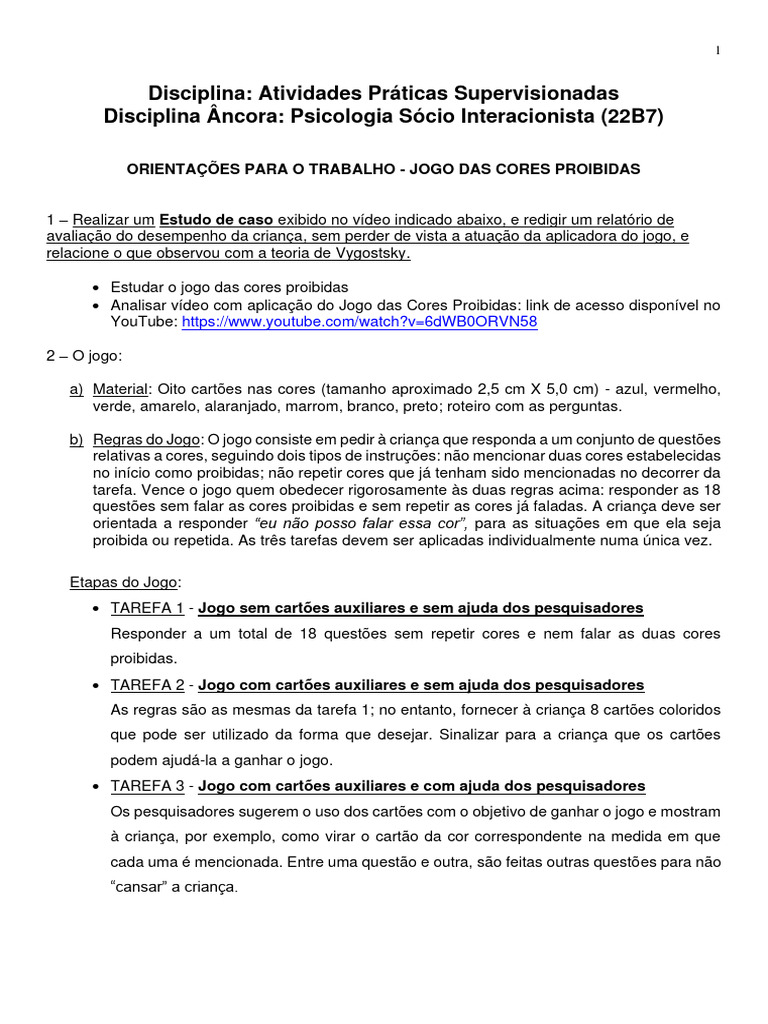 Orientacoes Trabalho AD-DP de APS PSI 2023-1 | PDF | Cor | Psicologia