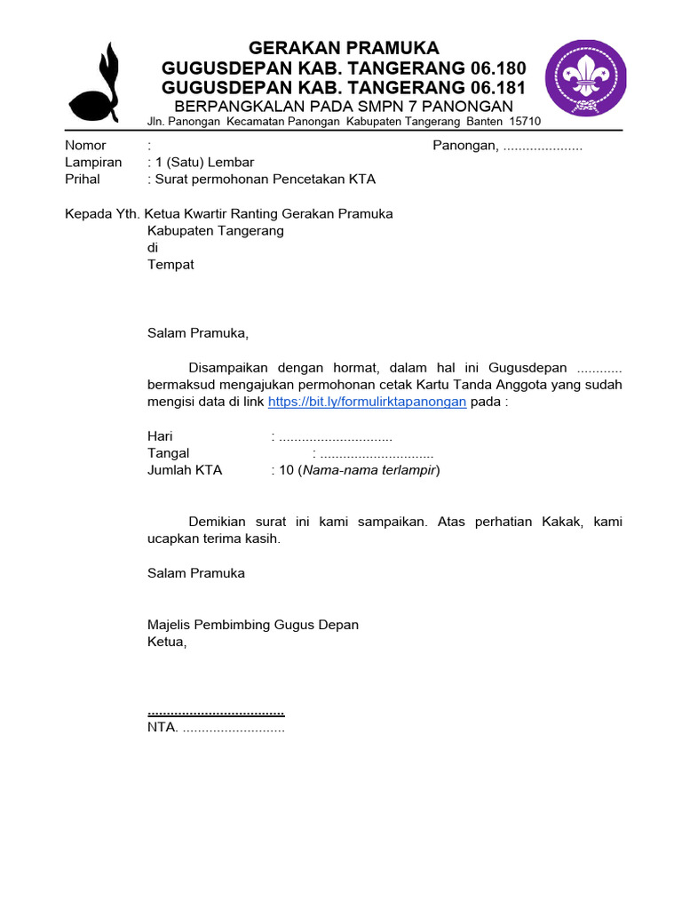Contoh Surat Permohonan KTA | PDF