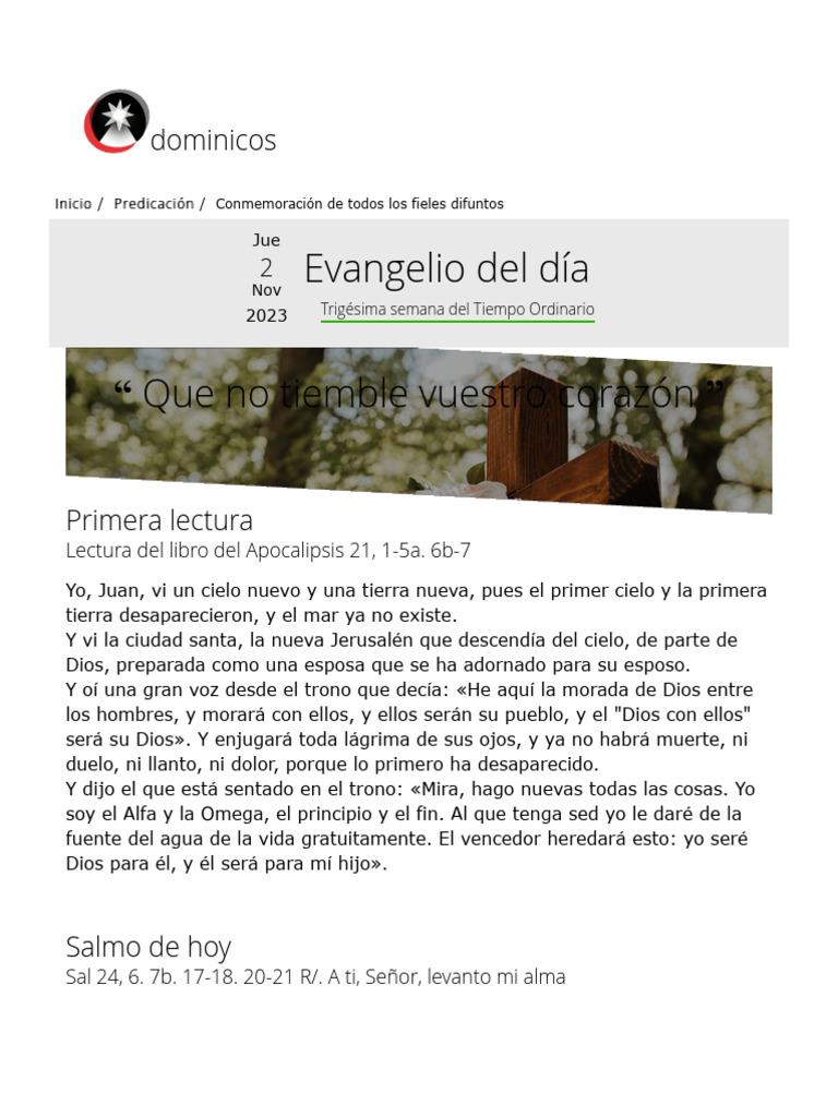 Evangelio Del Día 2 de Noviembre de 2023 y Comentario - Dominicos | PDF | Creencia religiosa y ...